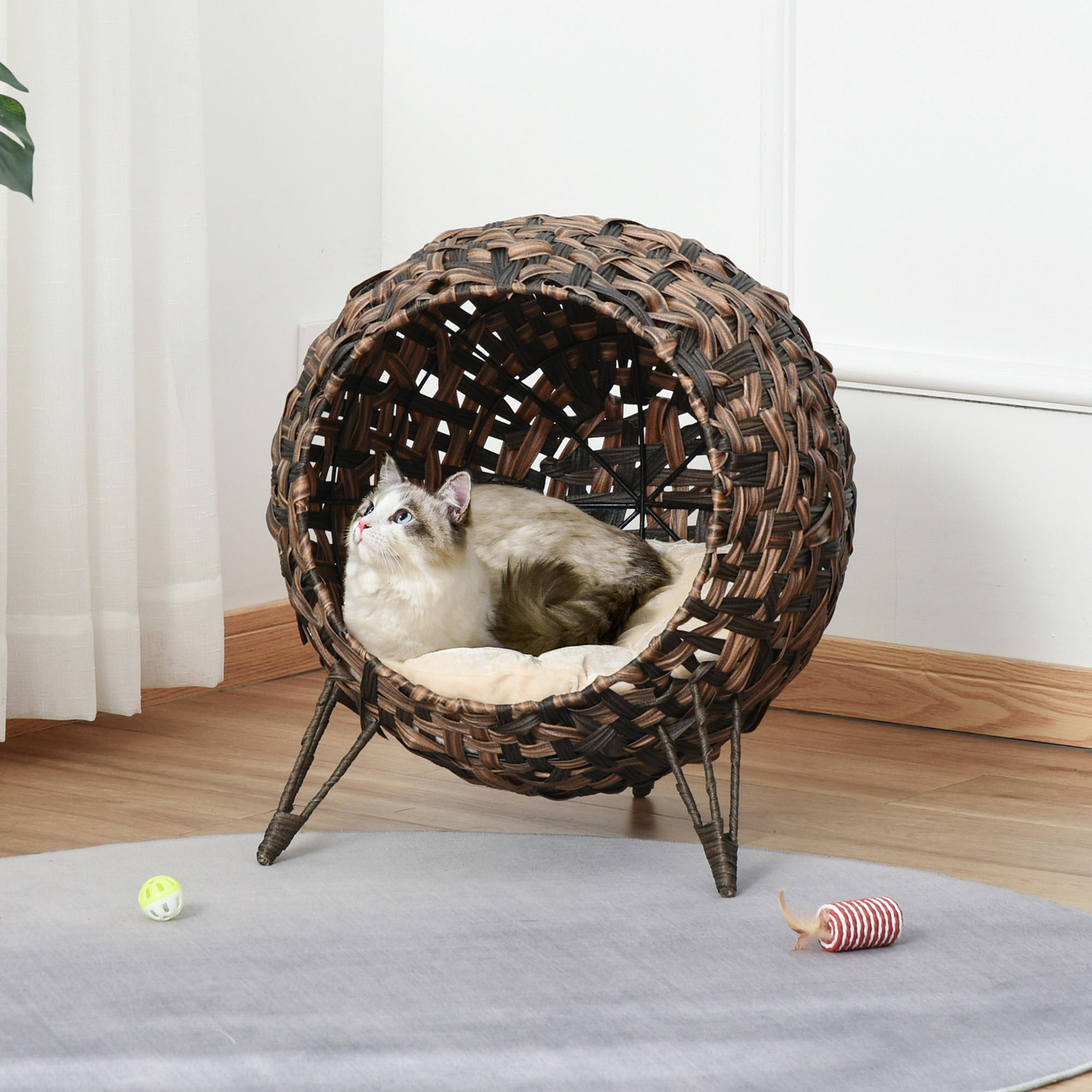 Panier chat lit chat cosy avec coussin chocolat | Leroy Merlin