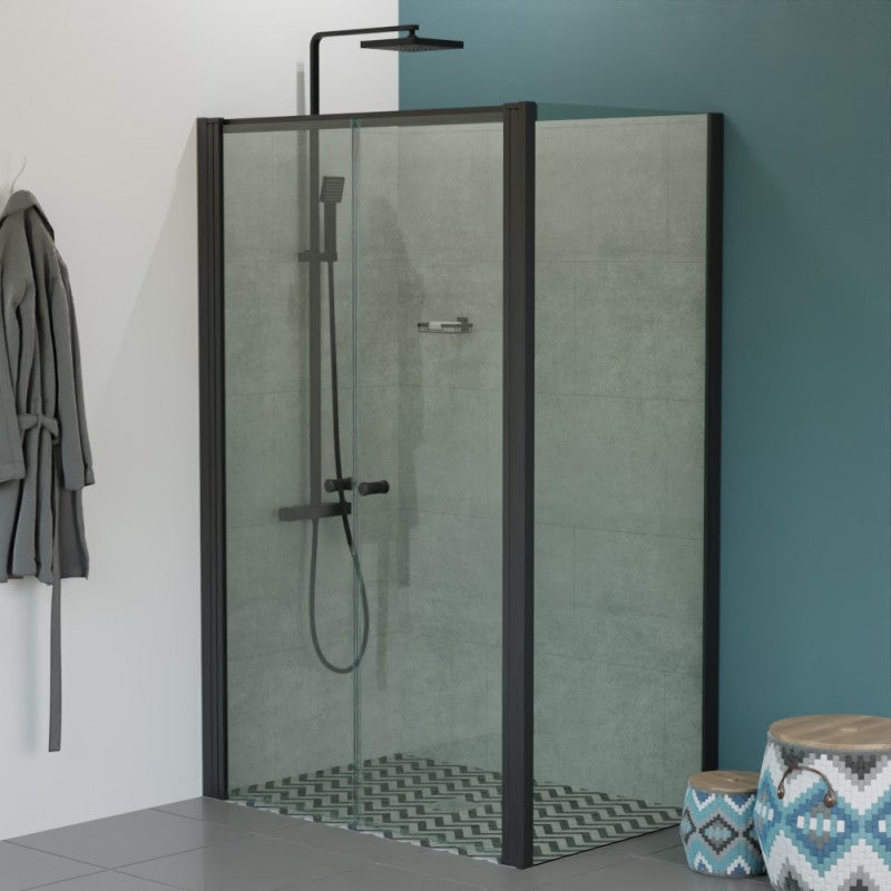 Porte de douche pivotante 120 cm double battant + retour fixe 80 cm ...