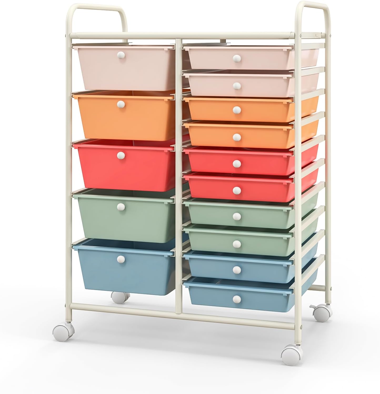 Chariot de Rangement 15 Tiroirs en PP, Tour de Rangement à Roulette ...