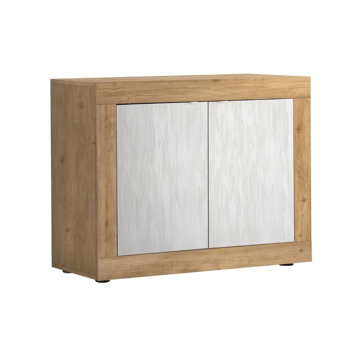 Buffet 2 portes aspect bois finition Cadiz façades blanc texturées ...