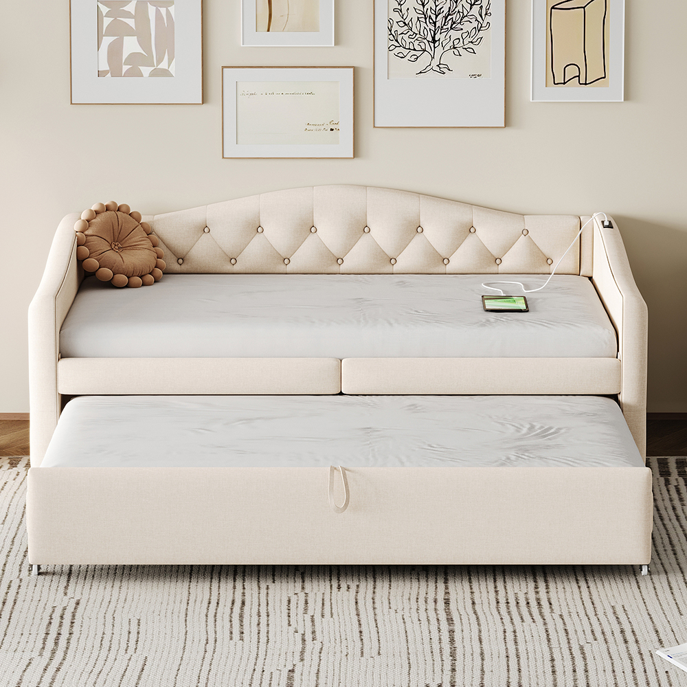 Lit 90x200 cm Extensible Avec Port USB Forme Classique avec Sommier Lit ...