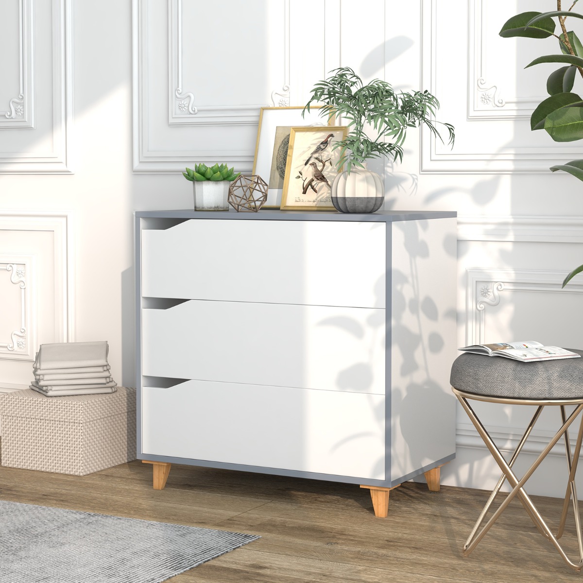 Commode | Armoire de Rangement 3 Tiroirs Moderne Poignée Intégrée Anti ...