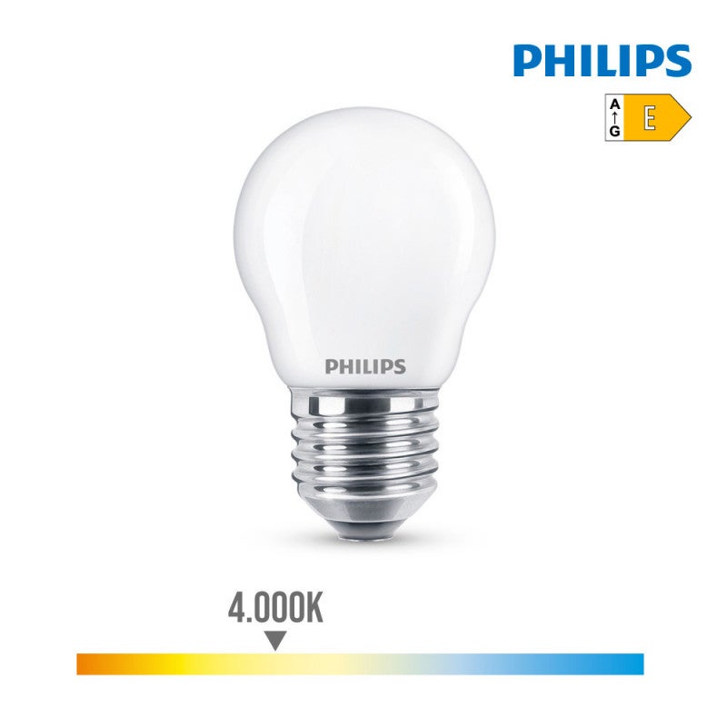 Bombilla PHILIPS Esférica LED E27 6,5W 806lm 4000K Luz Día 4,5x7,8cm ...