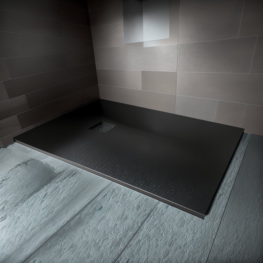 Plato de ducha de resina VALENCIA Acabado Pizarra 70x100 Negro | Leroy ...