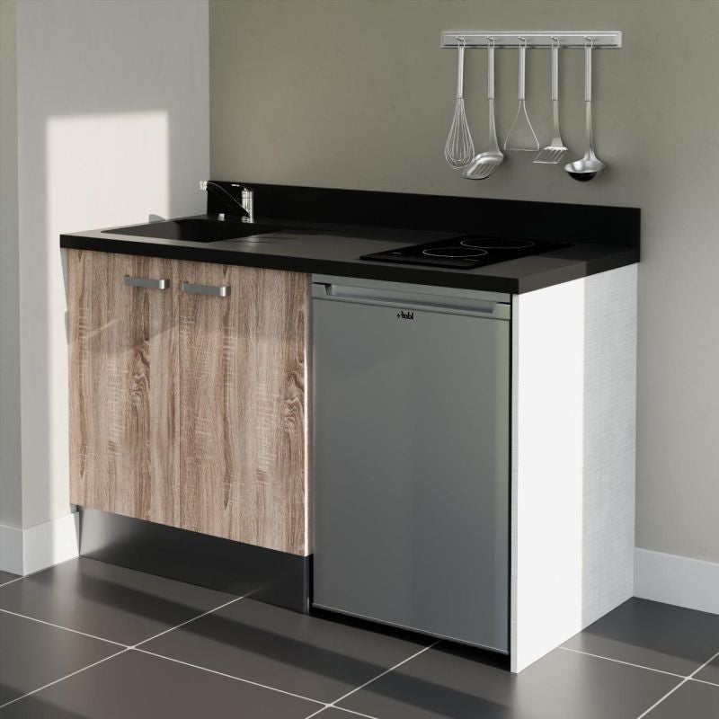 Kitchenette K17L - 140 cm - Bois - Nero - évier à gauche + Electroménager | Leroy Merlin