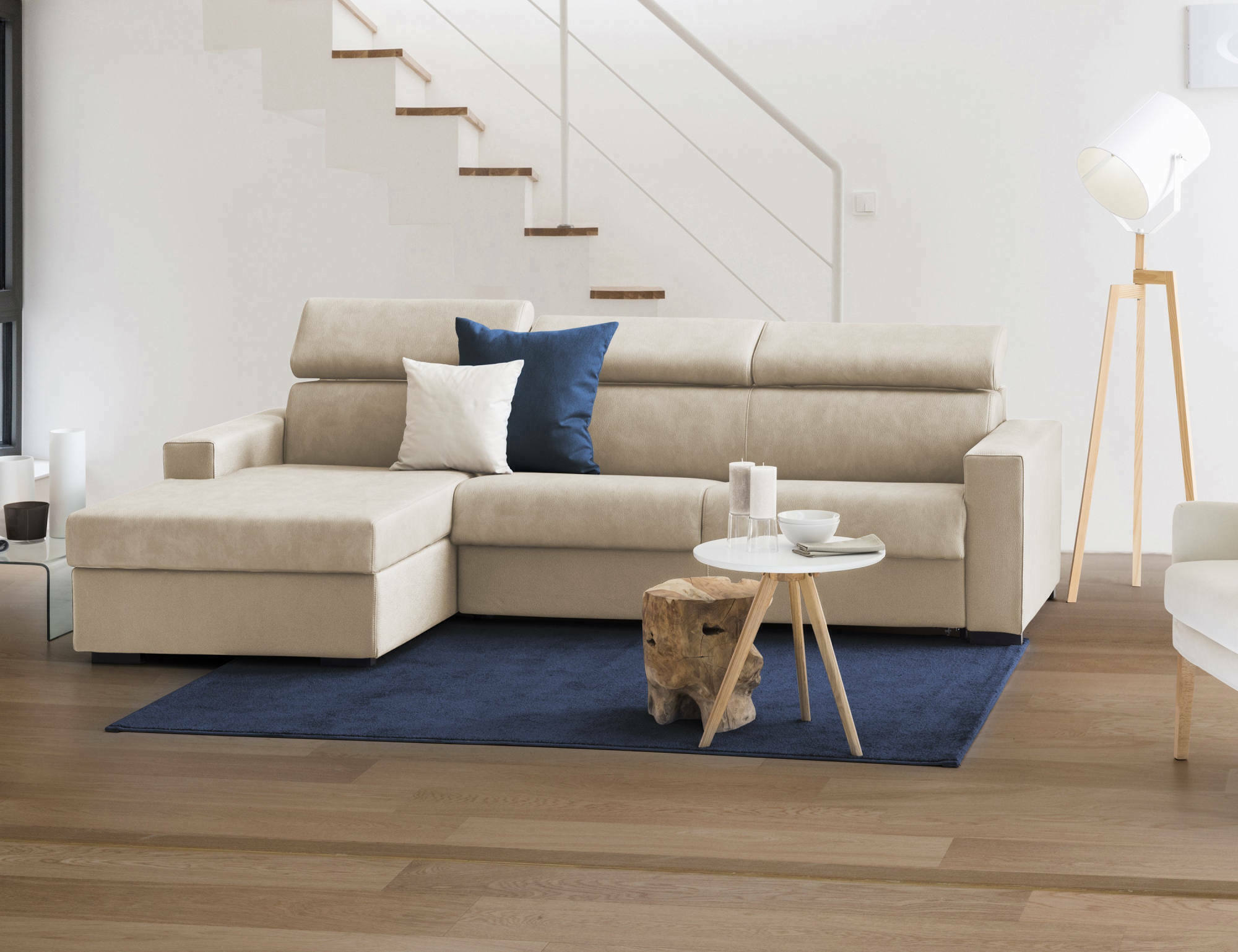 Canapé-lit d'angle Sonia, Made in Italy, avec péninsule de rangement à ...