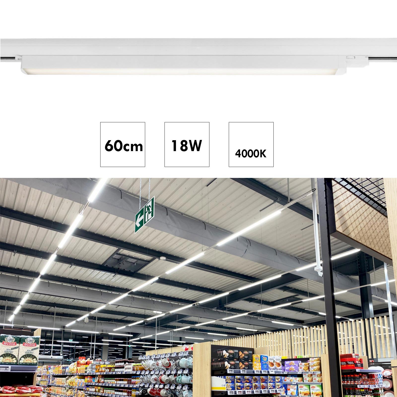 Barre de LED projecteur sur rail triphasé 18W aluminium noir blanc ...