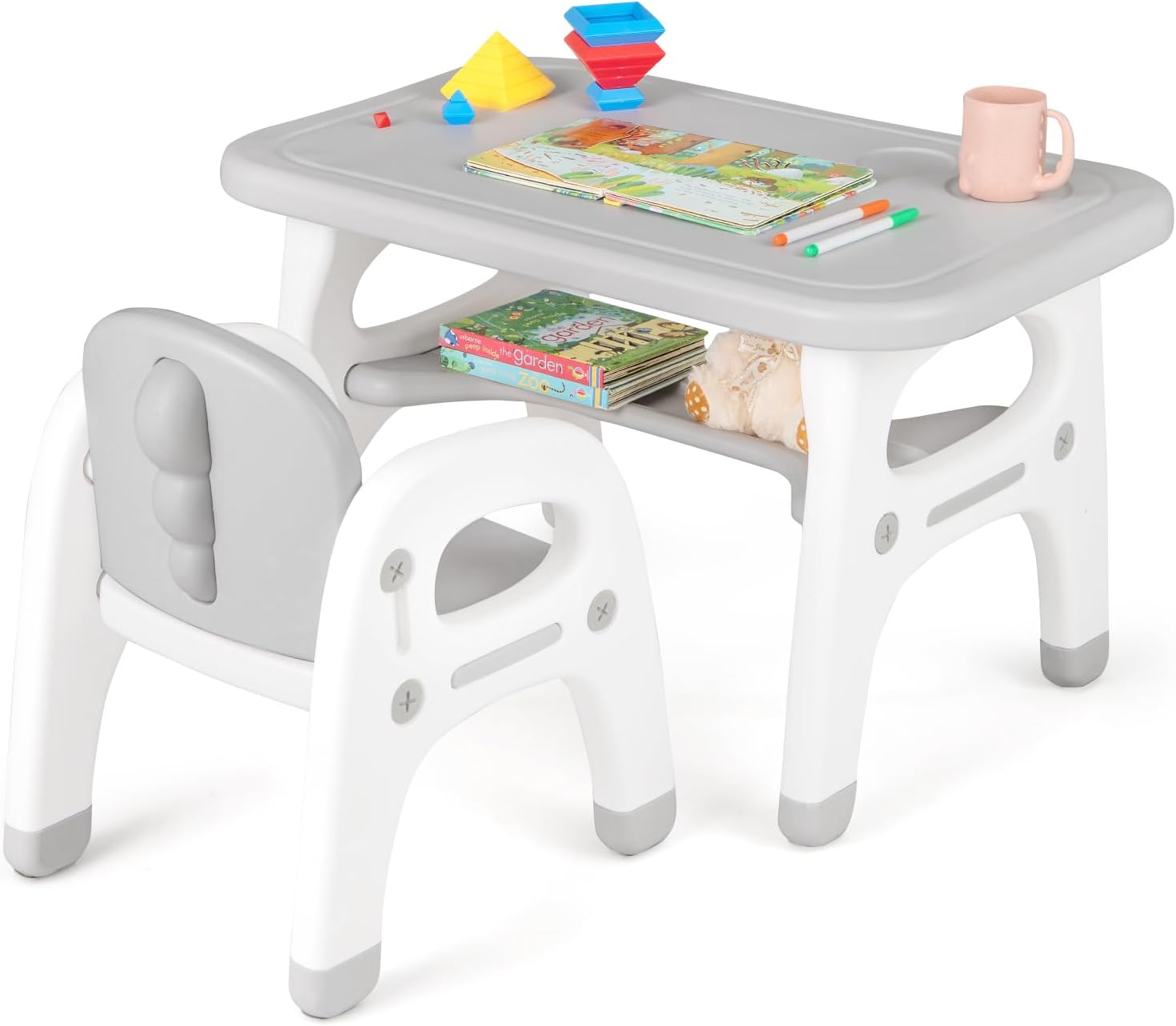 Table Enfant avec Chaise en Forme de Dinosaure, Table de Jeux Enfant avec 3 Blocs, Table de ...