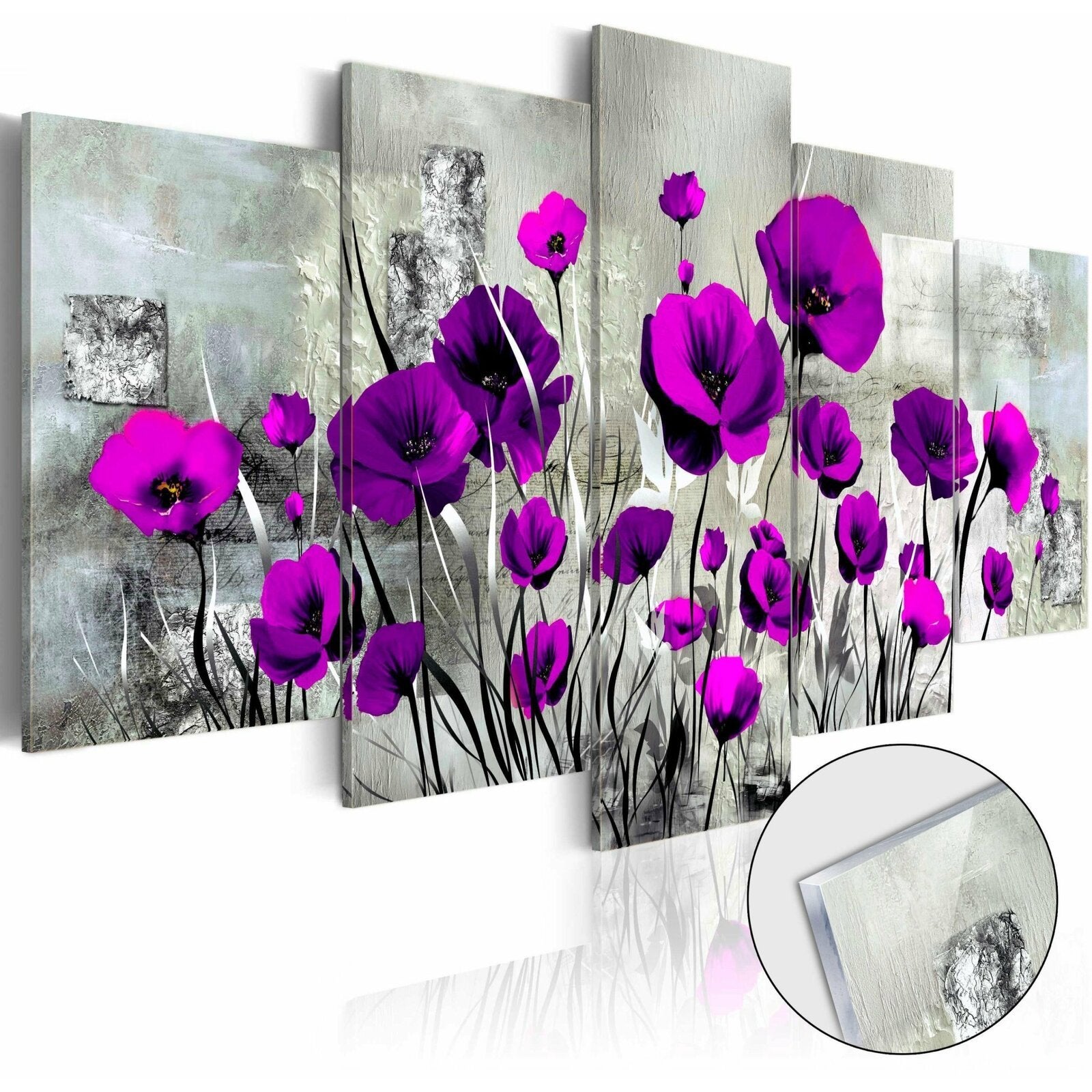 Tableau sur verre prairie : coquelicots violets - 200 x 100 cm | Leroy ...