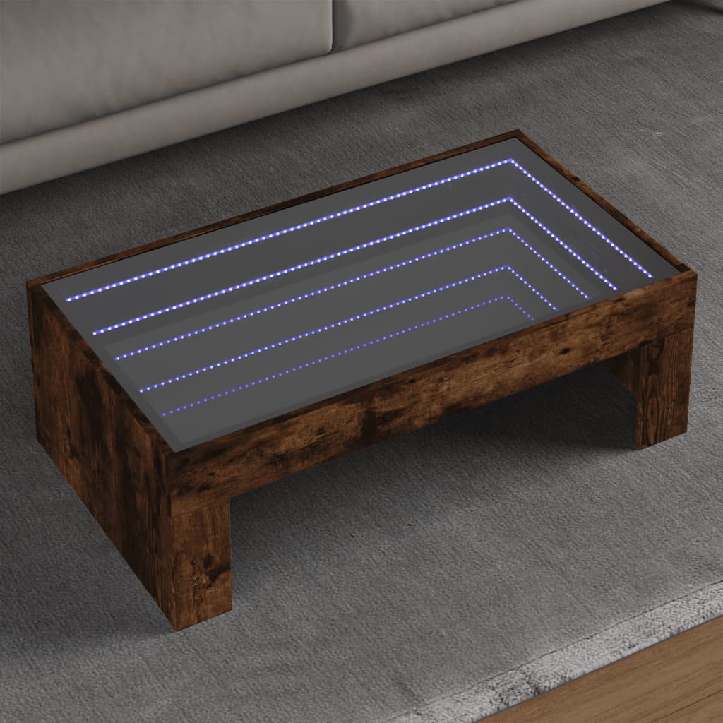 Table basse avec LED infini chêne fumé 90x50x30 cm | Leroy Merlin