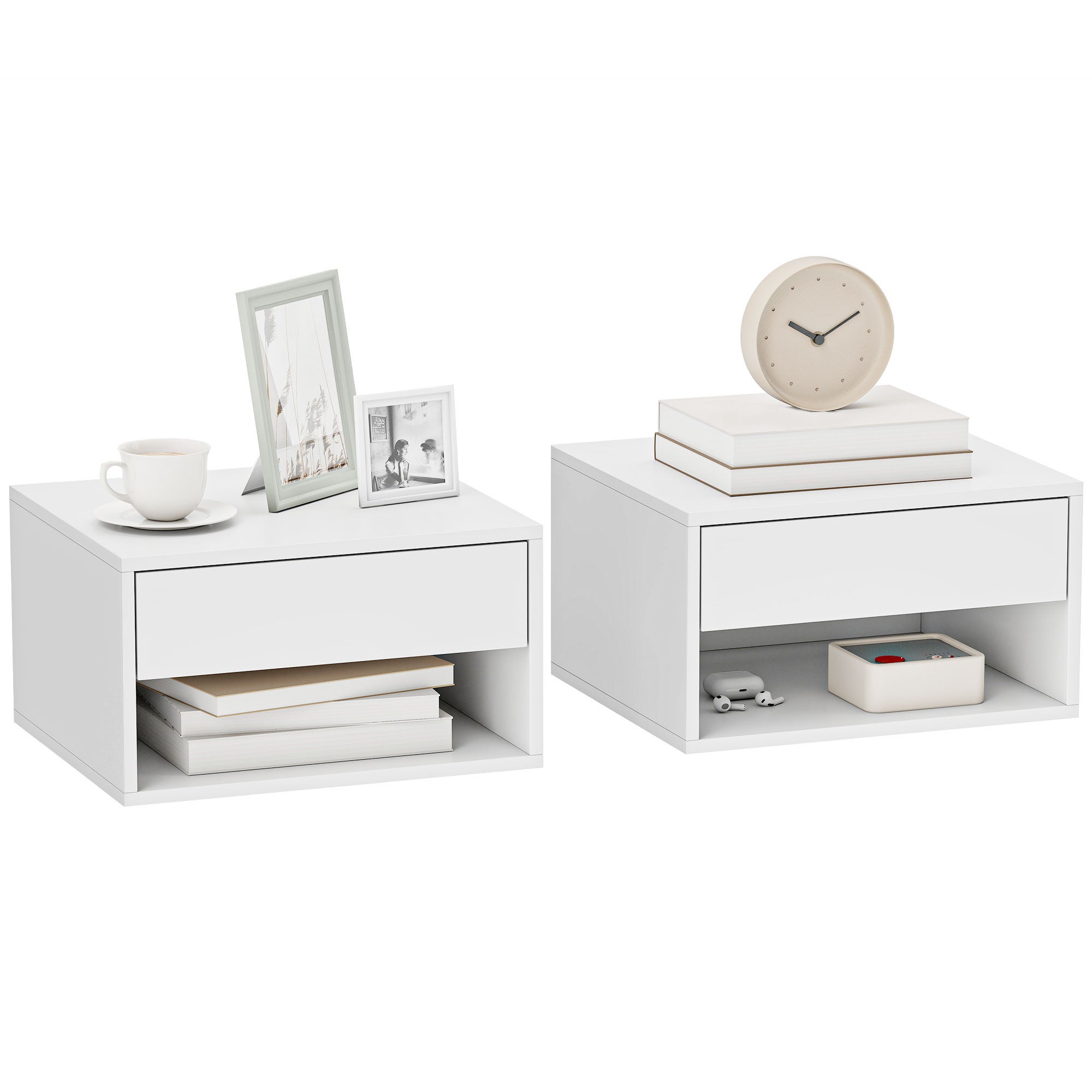Lot de 2 tables de chevet murales,tables de nuit,tiroir,compartiment ...