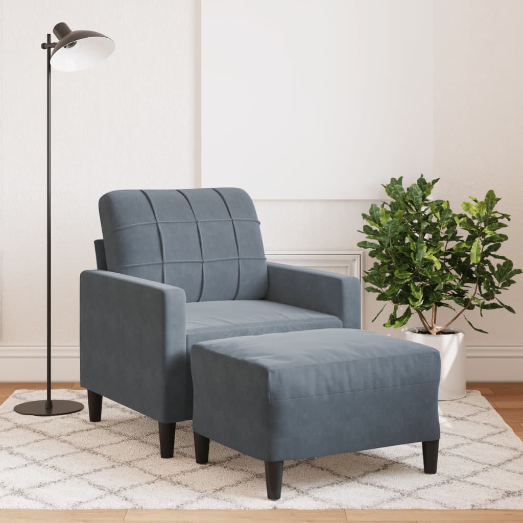 Sillón con taburete terciopelo gris oscuro 60 cm | Leroy Merlin