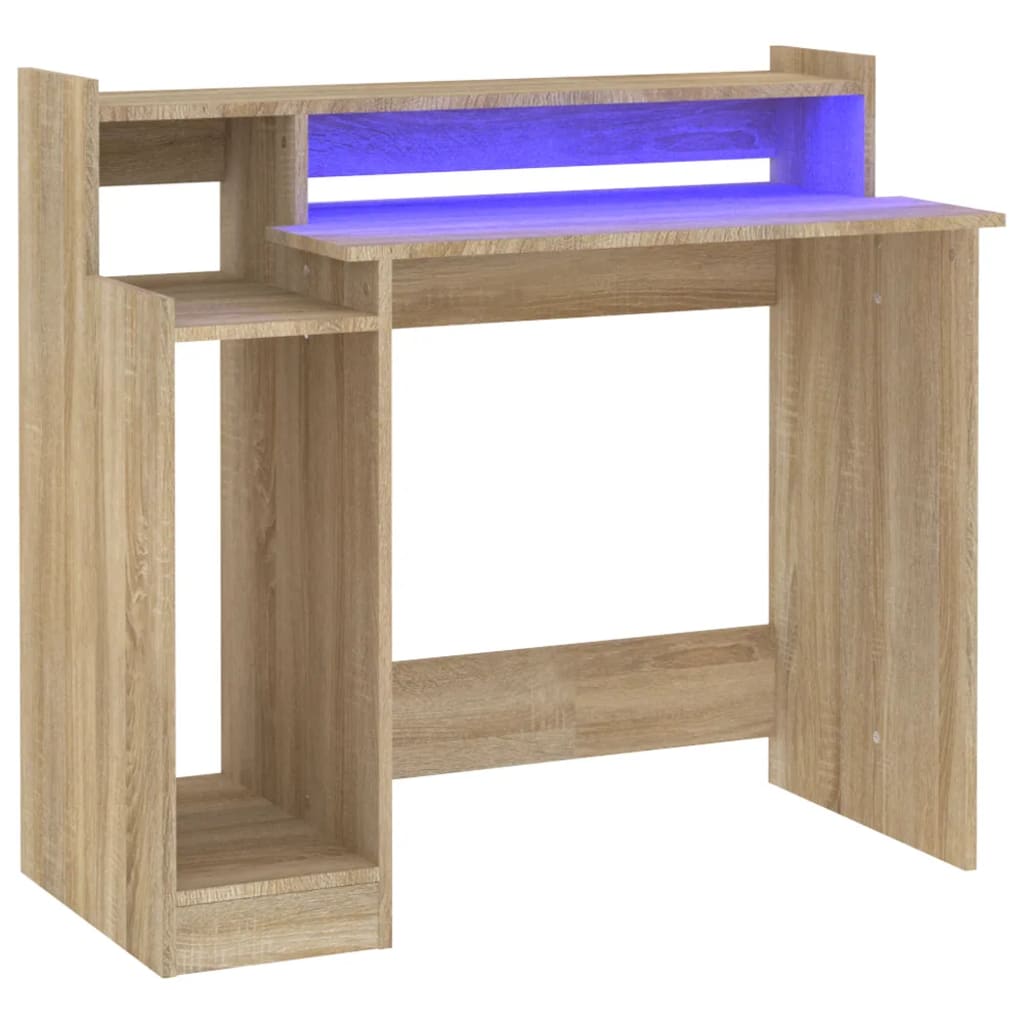 Bureau avec lumières LED，Table de travail，Table d'étude Chêne 97x45x90 ...
