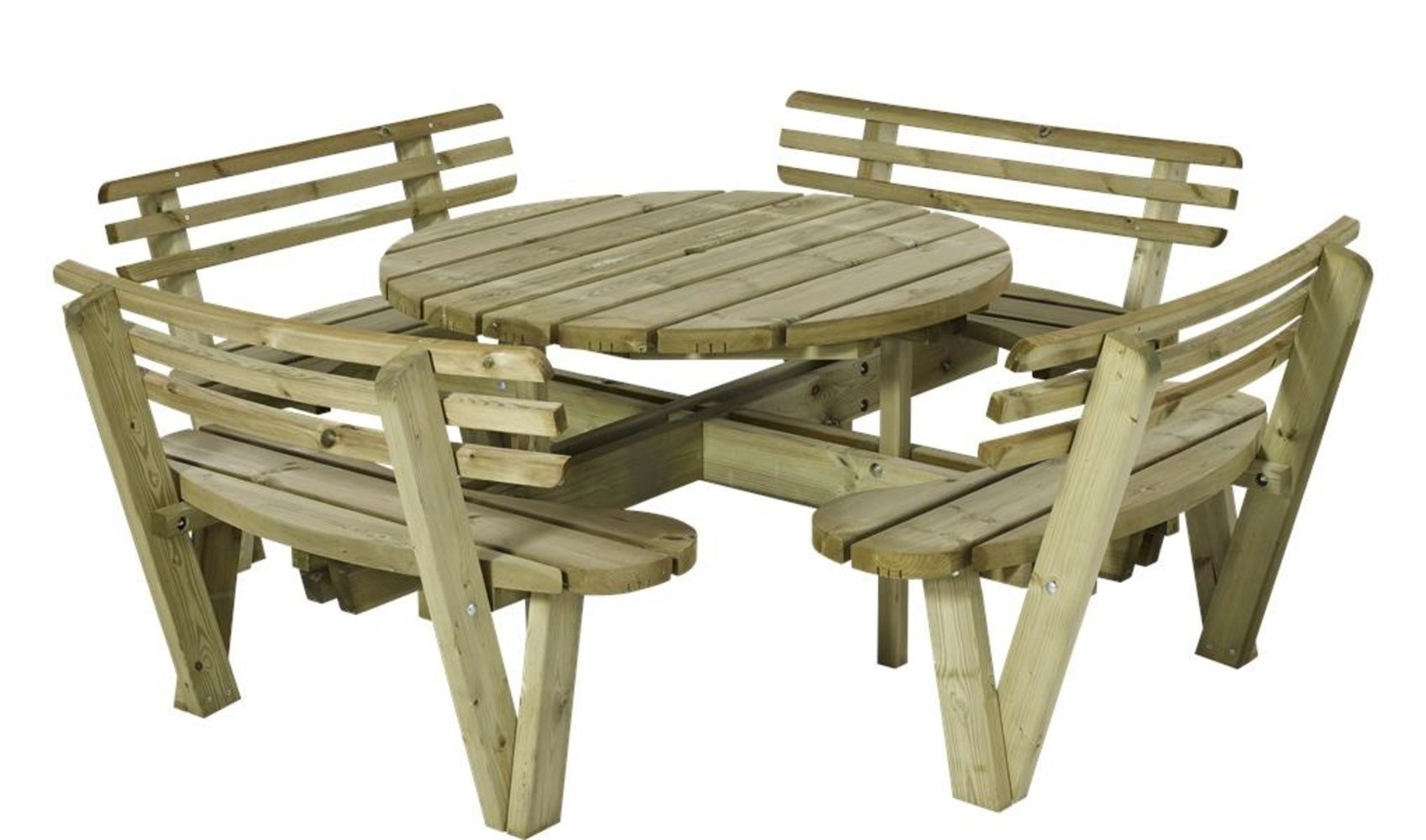 Table pique nique bois ronde avec bancs et dossiers 8pers pin naturel ...