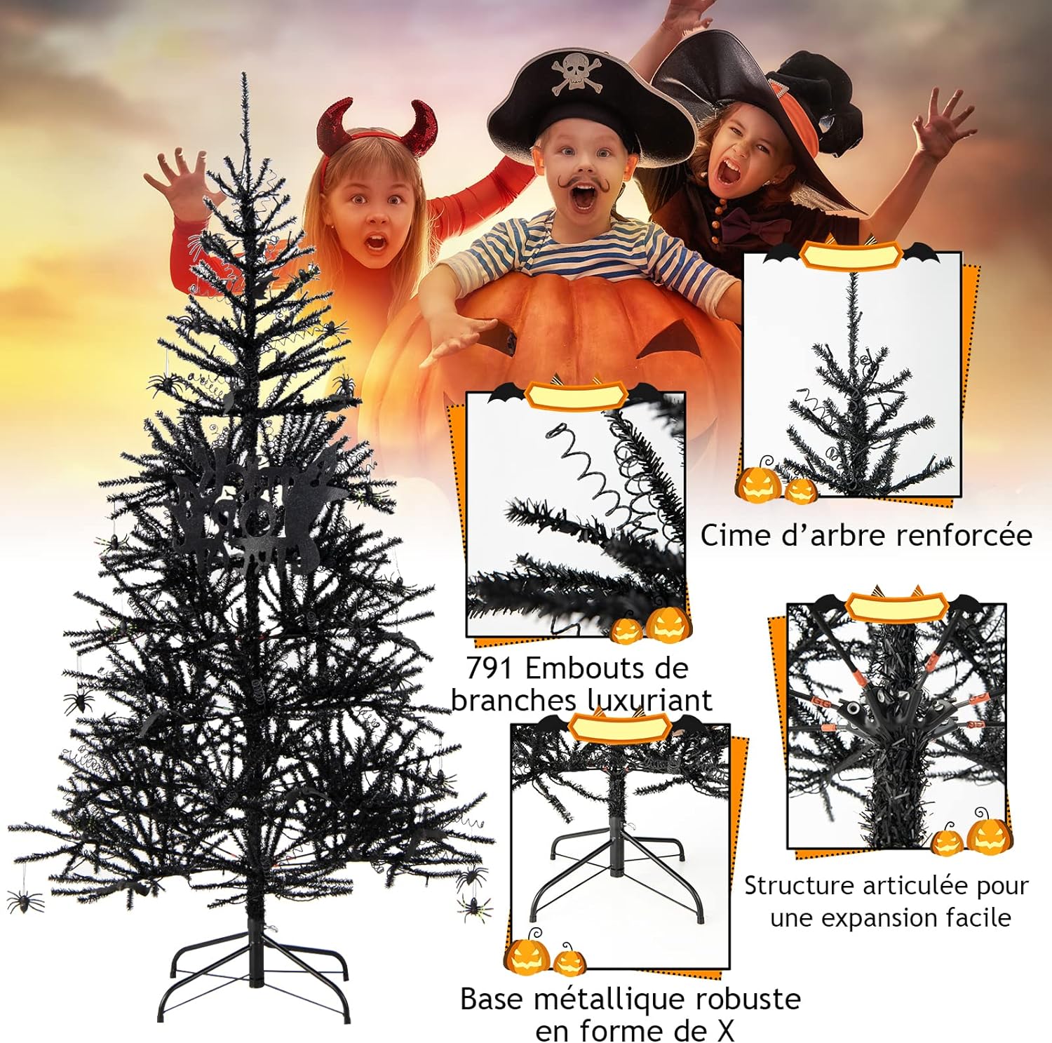 Sapin d’Halloween Artificiel avec Structure d’Arbre Automatique, 183CM ...