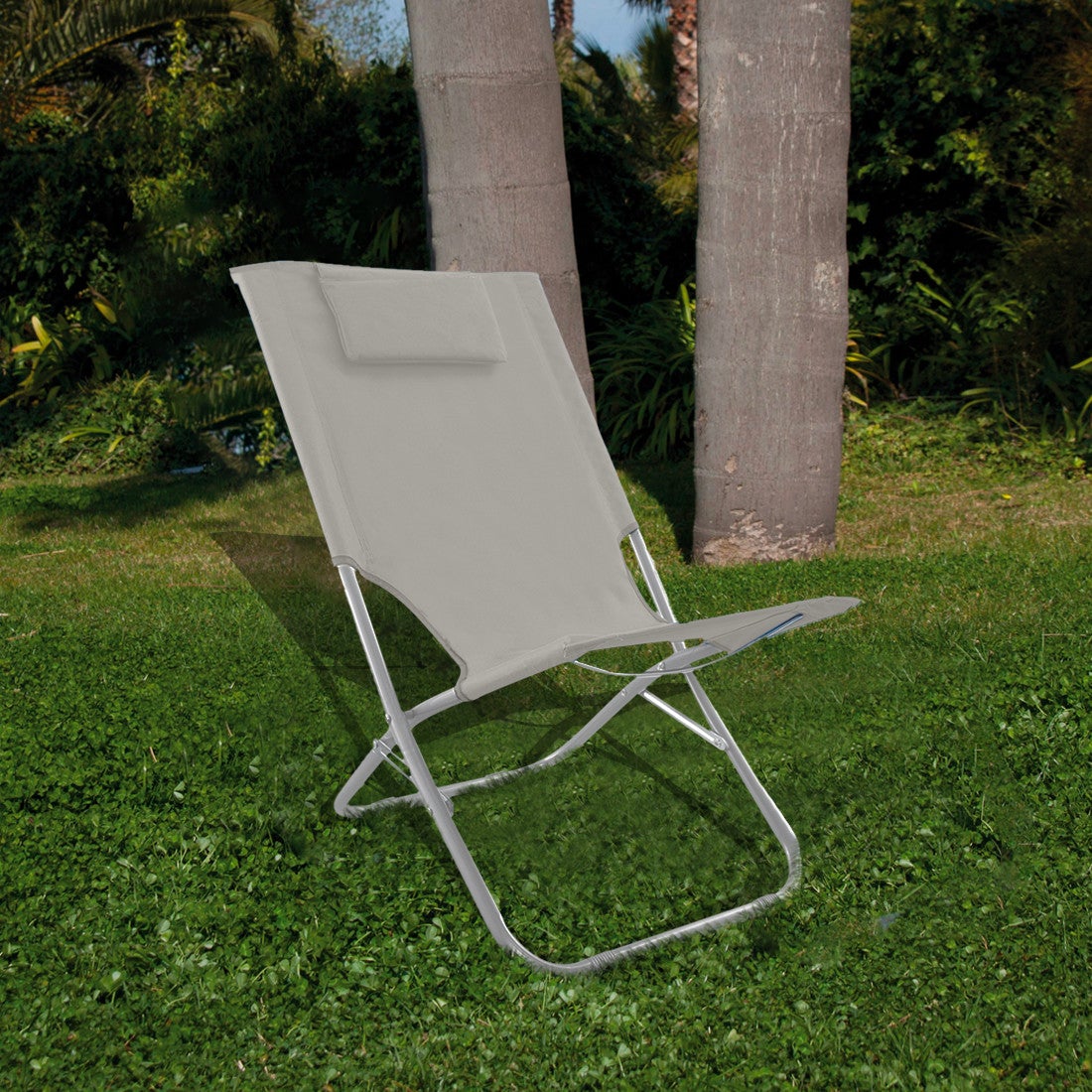 Chaise de plage pliante argent Giga en OXFORD 82x48xh52 cm avec coussin ...