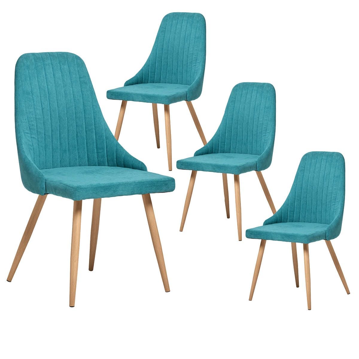 NIVEM - Lot de 4 Chaises Tissu Turquoise et Pieds Effet Bois | Leroy Merlin
