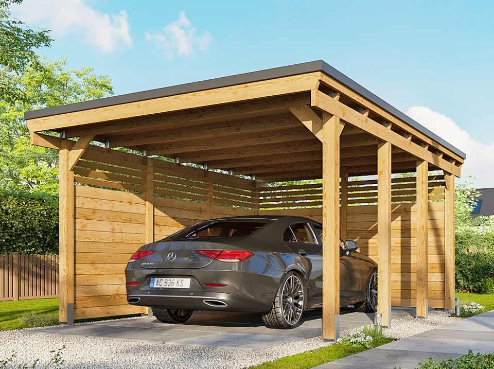 Carport Bois CASTELLANE 373X555 Panneaux de Fond et Latéraux Intégrés ...