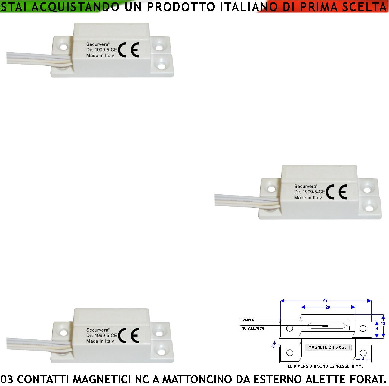 Contatto Magnetico Esterno 3 Pezzi Con Alette di Fissaggio Forate Reed ...