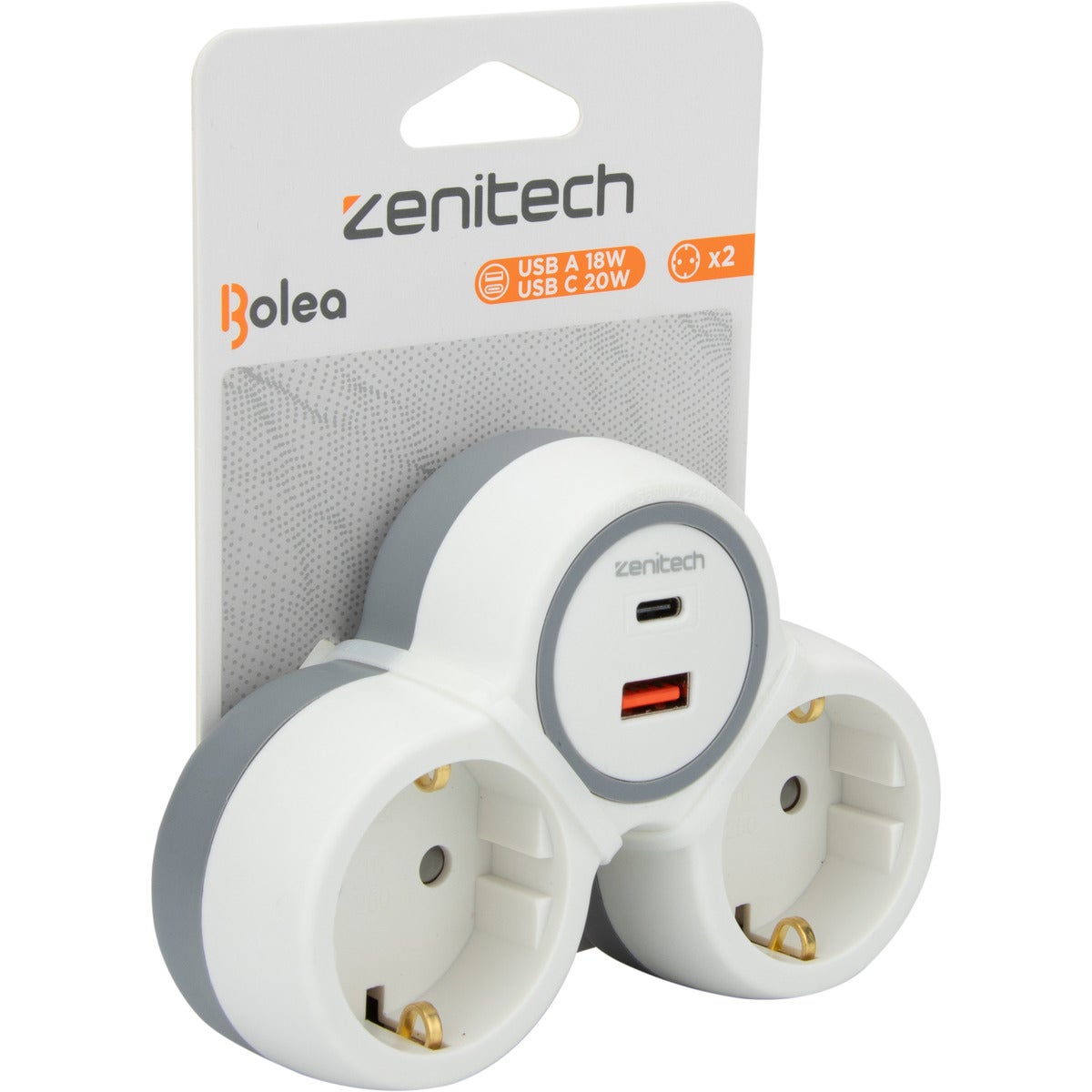 Biplite Schuko 16A + USB A+C 20W - Blanc/Gris - Bolea - Zenitech | Bricoman