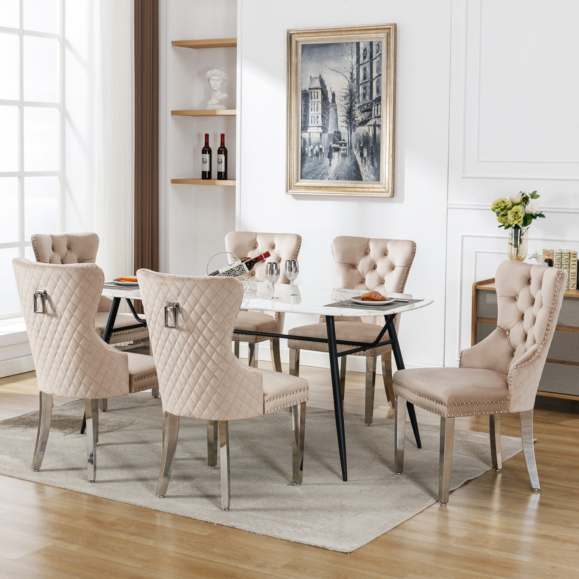 Lot de 6 chaises de salle à manger velours avec garniture en tête de ...