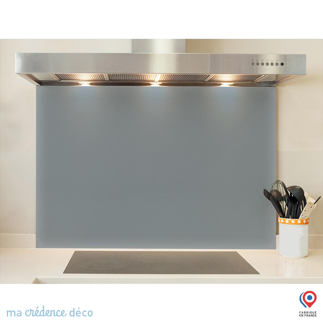 Crédence cuisine fond de hotte Gris argent RAL 7001 - Verre trempé - L ...