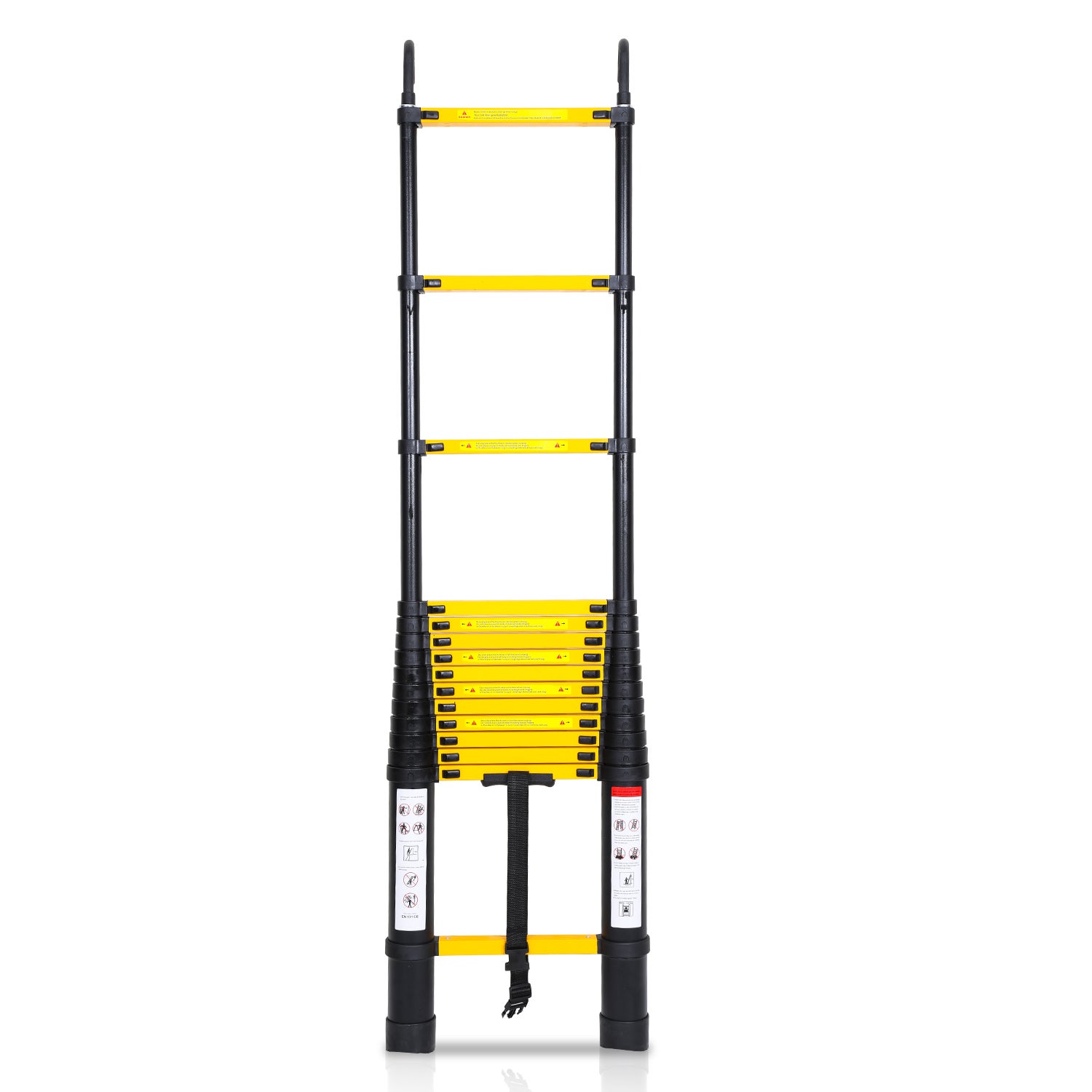 Escalera telescópica 4,4 m negra + gancho, escalera extensible de ...