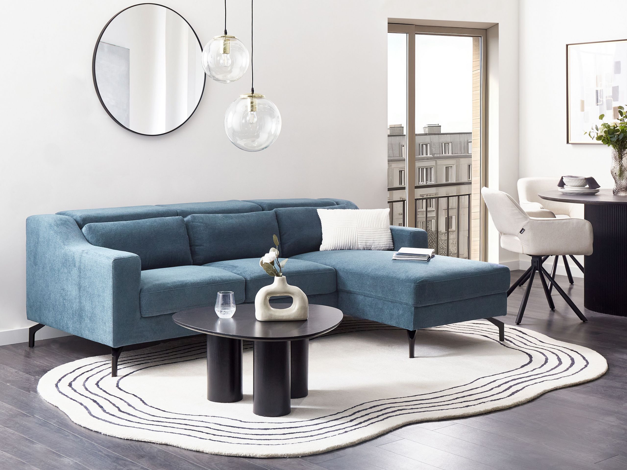 Canapé d\'angle 4 places GLOSLI Tissu Bleu marine Côté gauche | Leroy ...