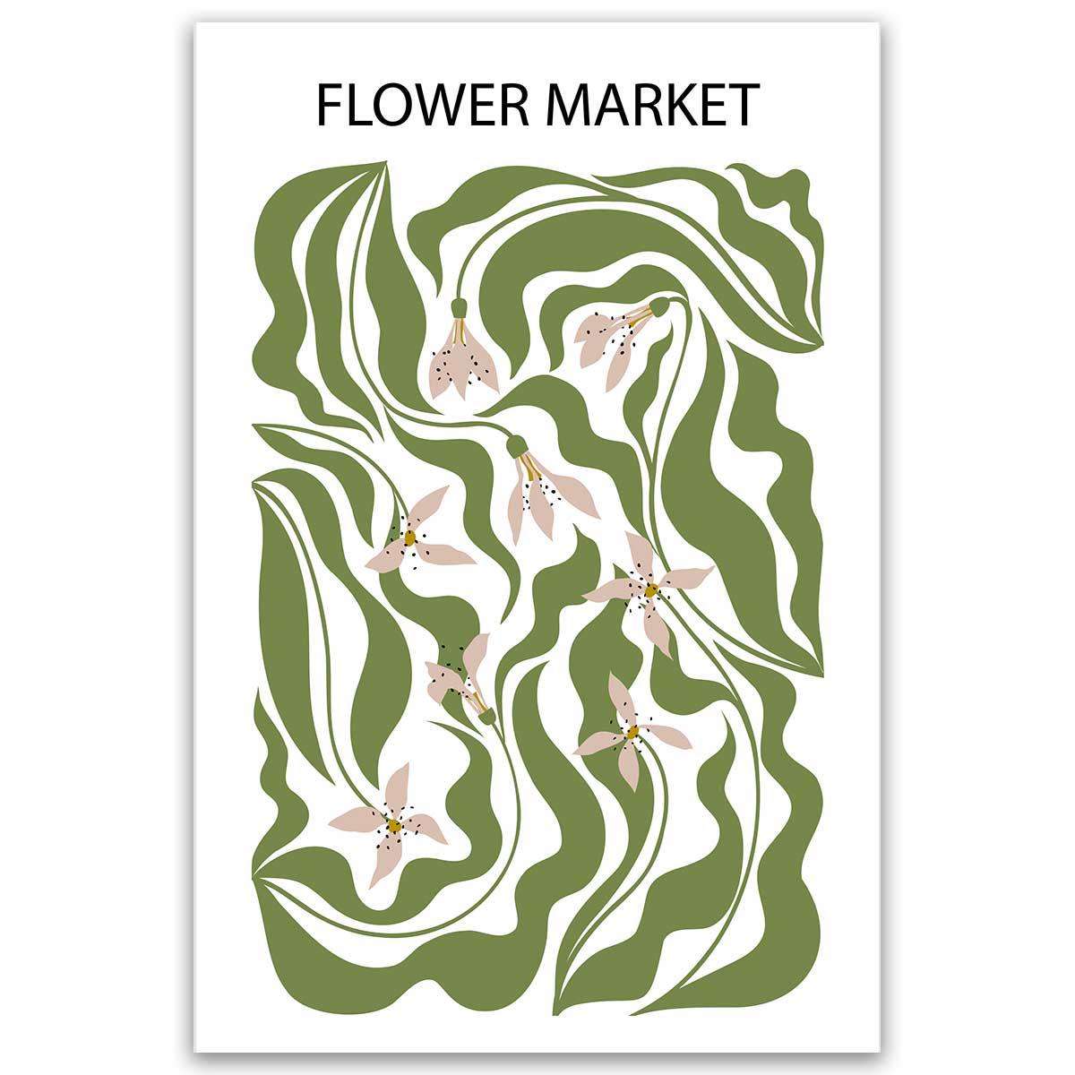 Tableau floral vert et beige style organique moderne - 40x60cm | Leroy ...