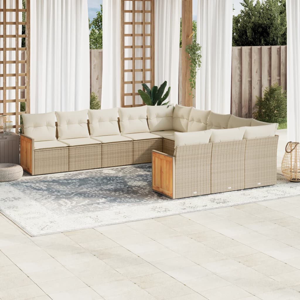 Salon de jardin 11 pcs avec coussins beige résine tressée | Leroy Merlin