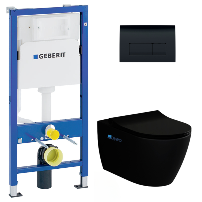 Pack WC Bati-support Geberit Duofix + WC sans bride Livea Bello noir ...