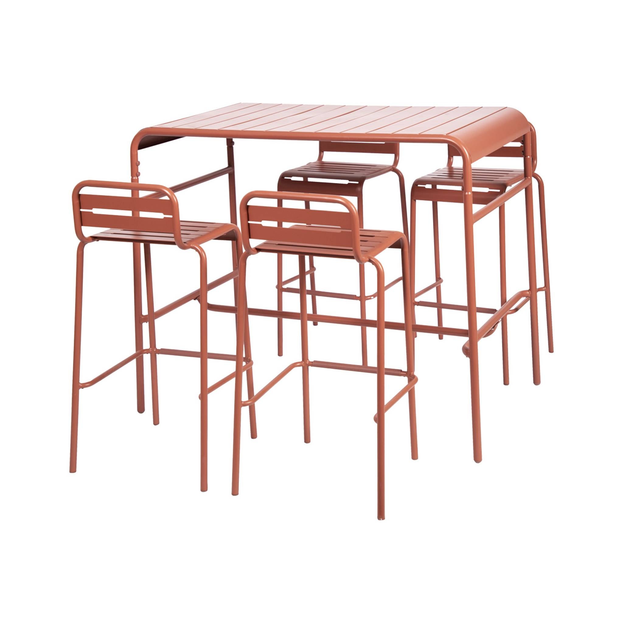 Table haute de jardin acier + 4 assises AMELIA terracotta. 4 chaises ...