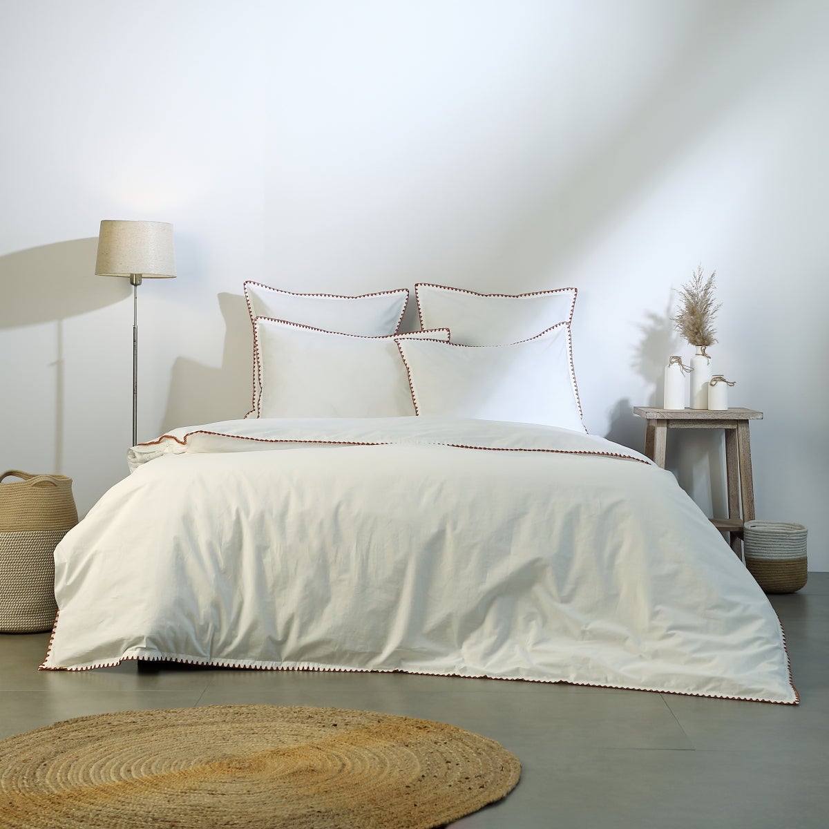 Housse de couette percale de coton blanc / rouge ZOÉ | Leroy Merlin