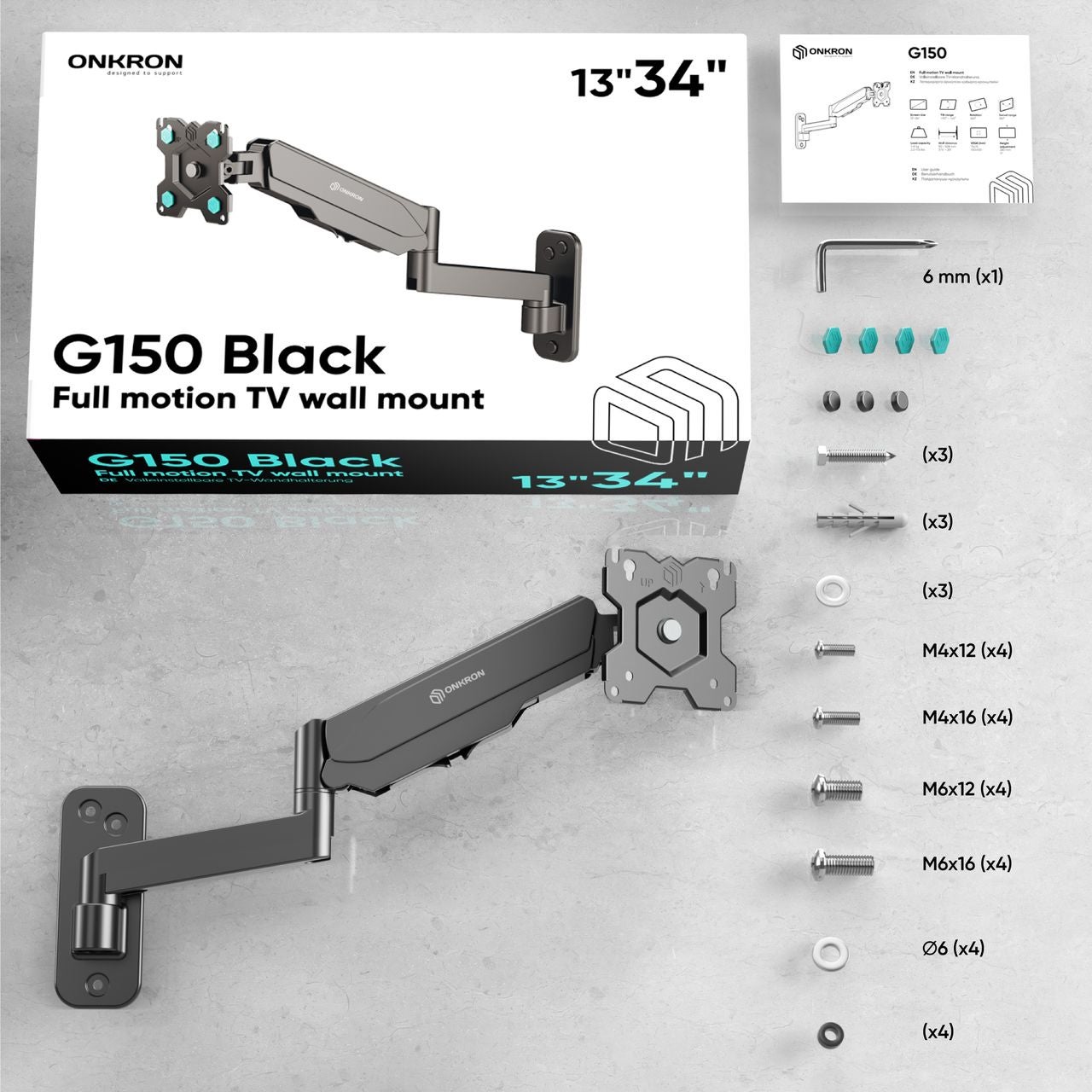 ONKRON Support Mural Ecran PC 13-34", TV jusqu'à 8 kg - Bras Articulé ...