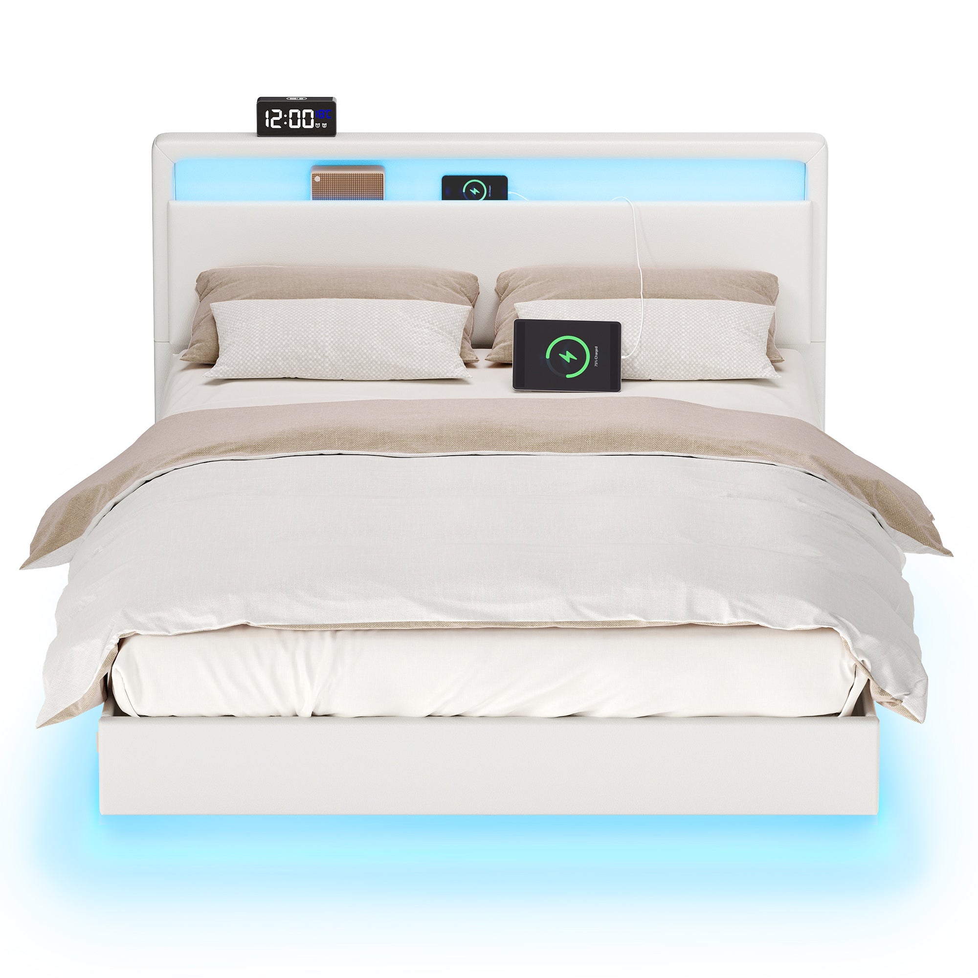 Lit Double, Cadre de Lit, 140 x 190 cm, Lit Flottant, Lit avec ...