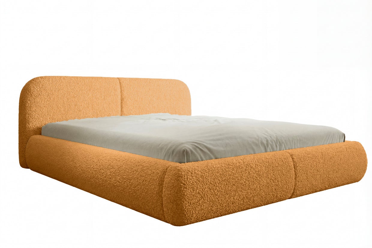 DELORA - Lit coffre tissu chenille Moutarde 160x200cm | Leroy Merlin