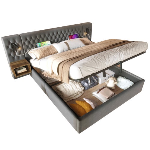 Ensemble de lit complet pour chambre à coucher, lit hydraulique avec ...