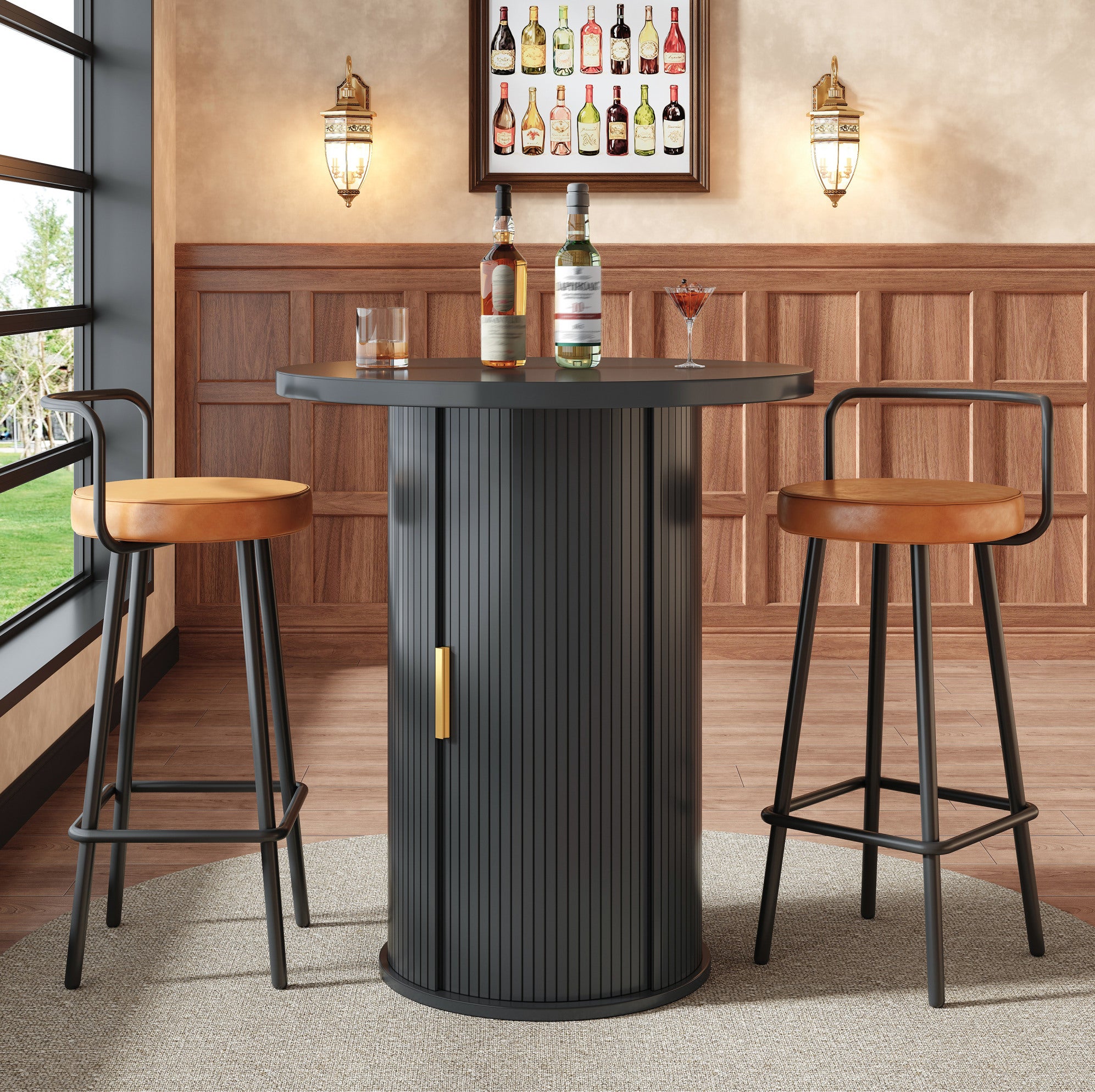 Mesa de bar de 60x60x91,6 cm con puerta corredera y espacio de ...