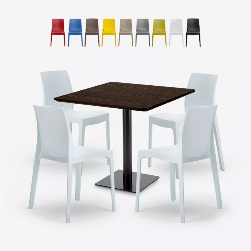 Conjunto de mesa Horeca 90x90cm 4 sillas bar restaurante apilables ...