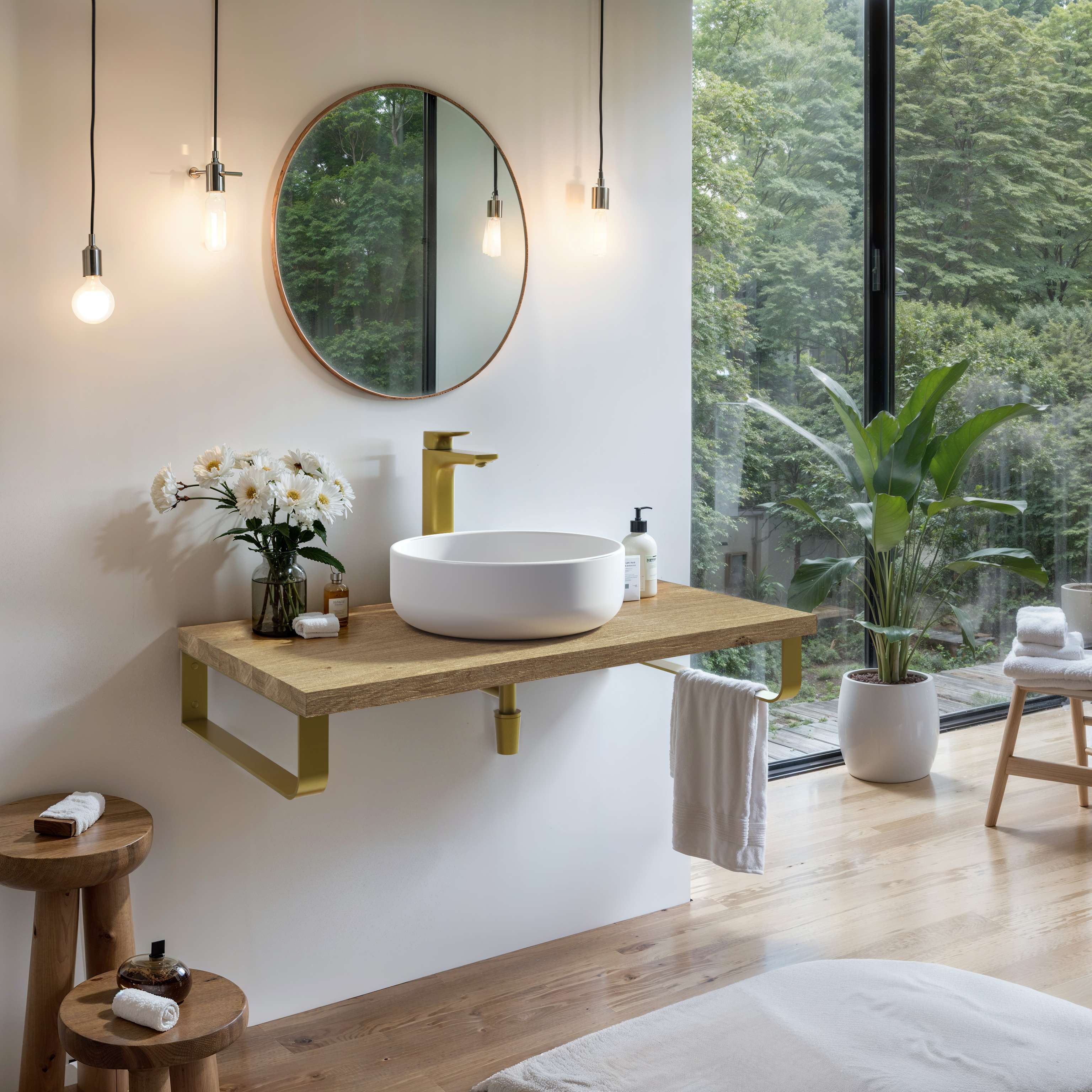 Plan de toilette 91x49x3 cm T-BATH hydrofuge placage chêne naturel avec ...