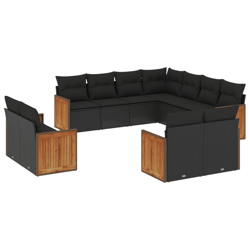 VidaXL Set de sofás de jardín 11 pzas y cojines ratán sintético negro ...