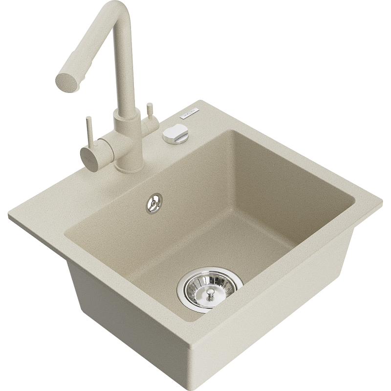 Mexen Milo évier en granit 1 bac avec robinet de cuisine Duero, beige - 6505-69-671600-69 ...