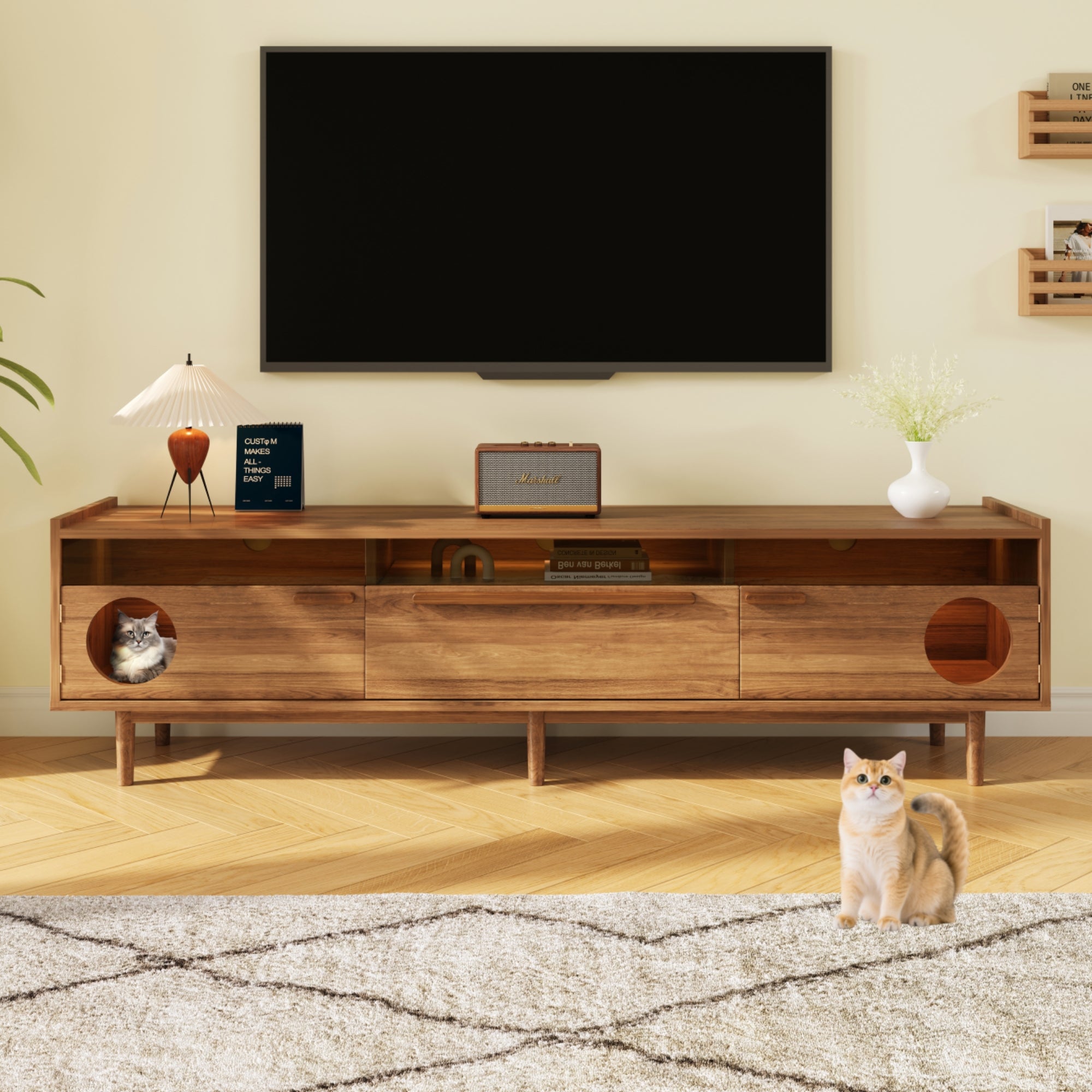 Meuble TV Vintage Durable - Plâtre de bois + MDF, LED + Animaux ...