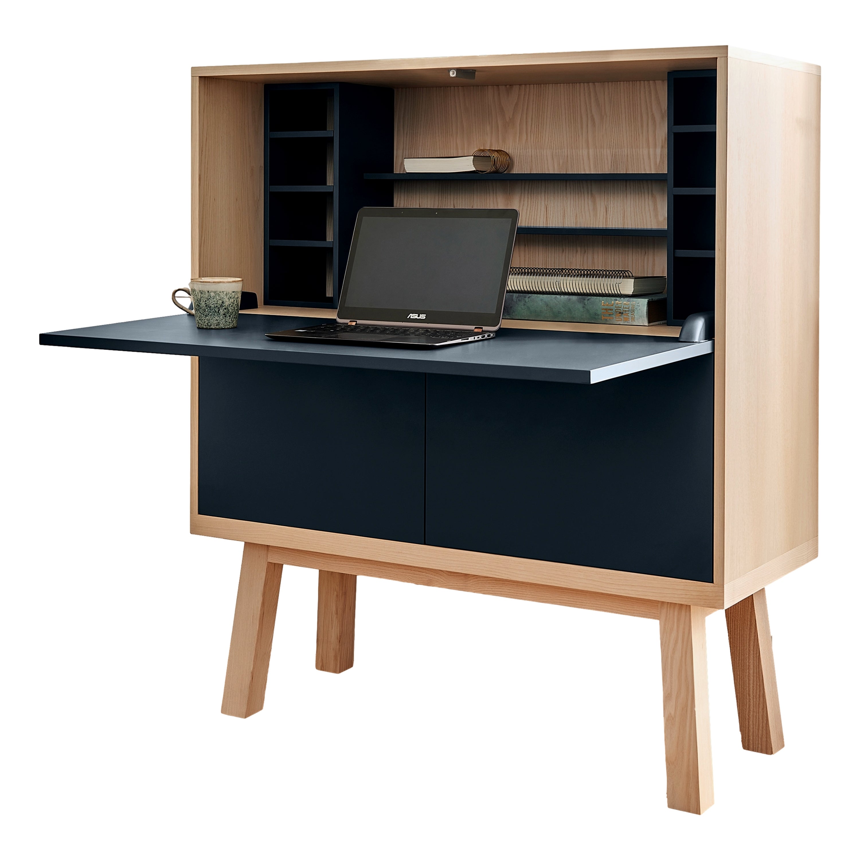 Bureau secrétaire avec rangement, 120 cm de large, en frêne - MON PETIT ...
