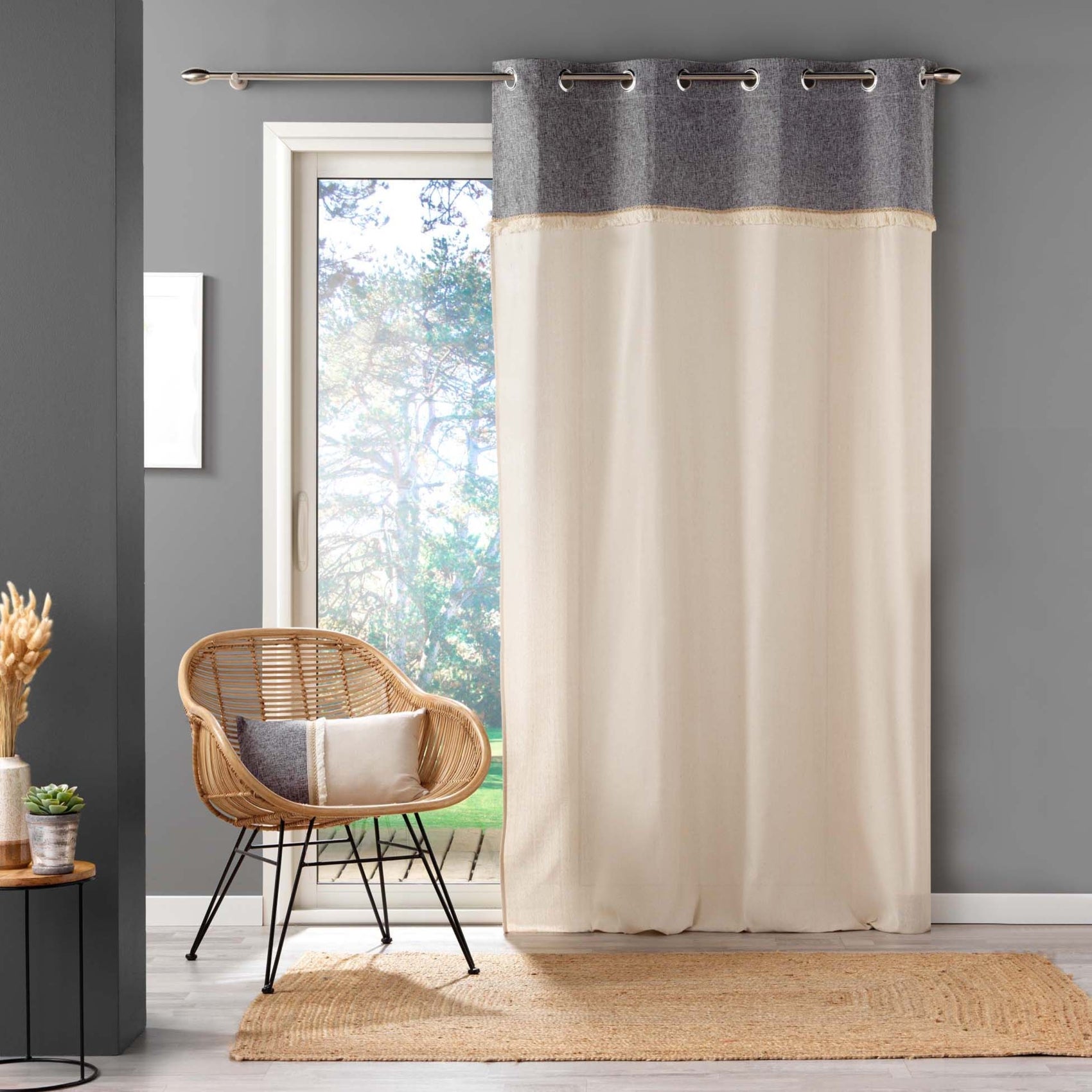 Rideau à parement frangé - Gris anthracite - 140x240 cm - Coton | Leroy ...