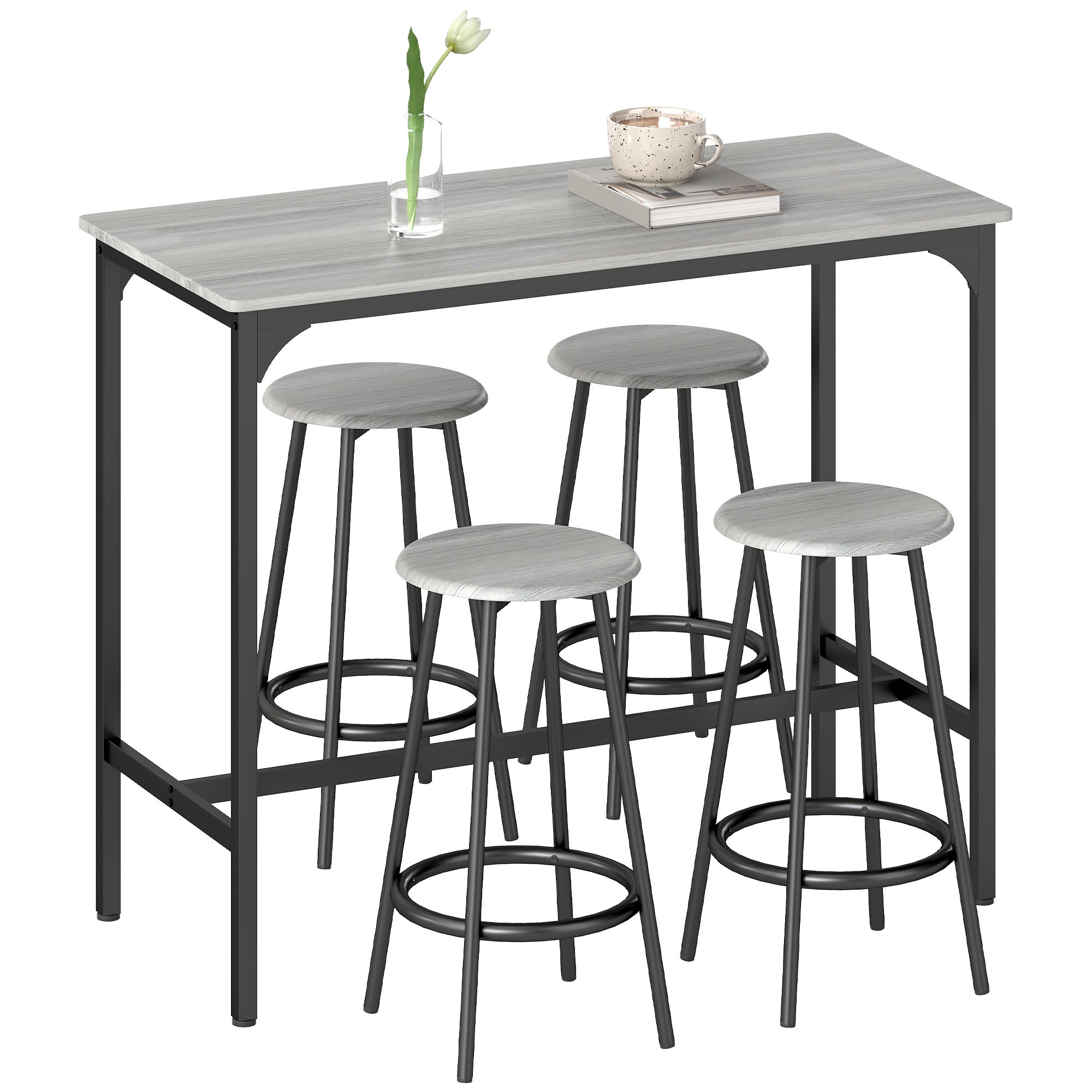 Ensemble table de bar avec 4 tabourets, comptoir, table haute avec ...
