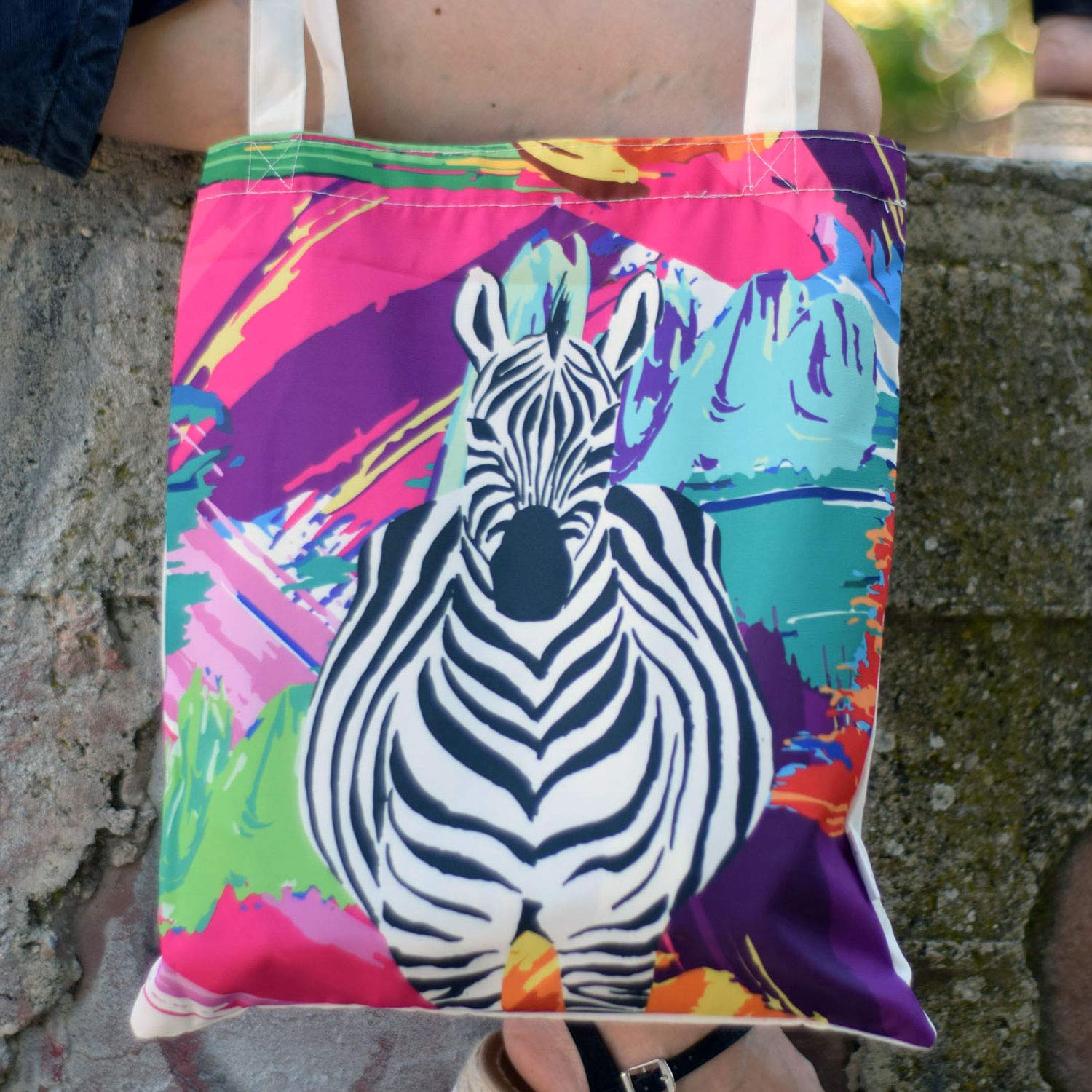 Bolsa Tote De Tela Cebra Llena De Color. Bandolera Multiusos. Bolso De Mano. Bolsa Tote ...