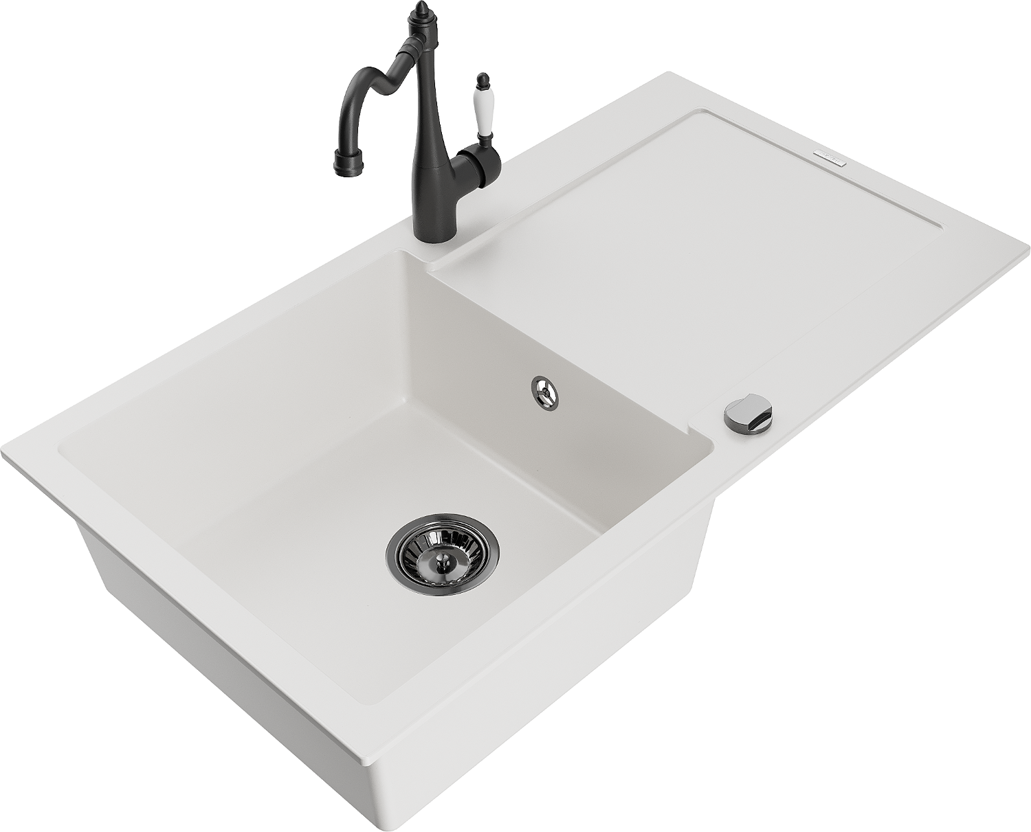 Mexen Leo fregadero de granito de 1 cubeta con escurridor y grifo de ...