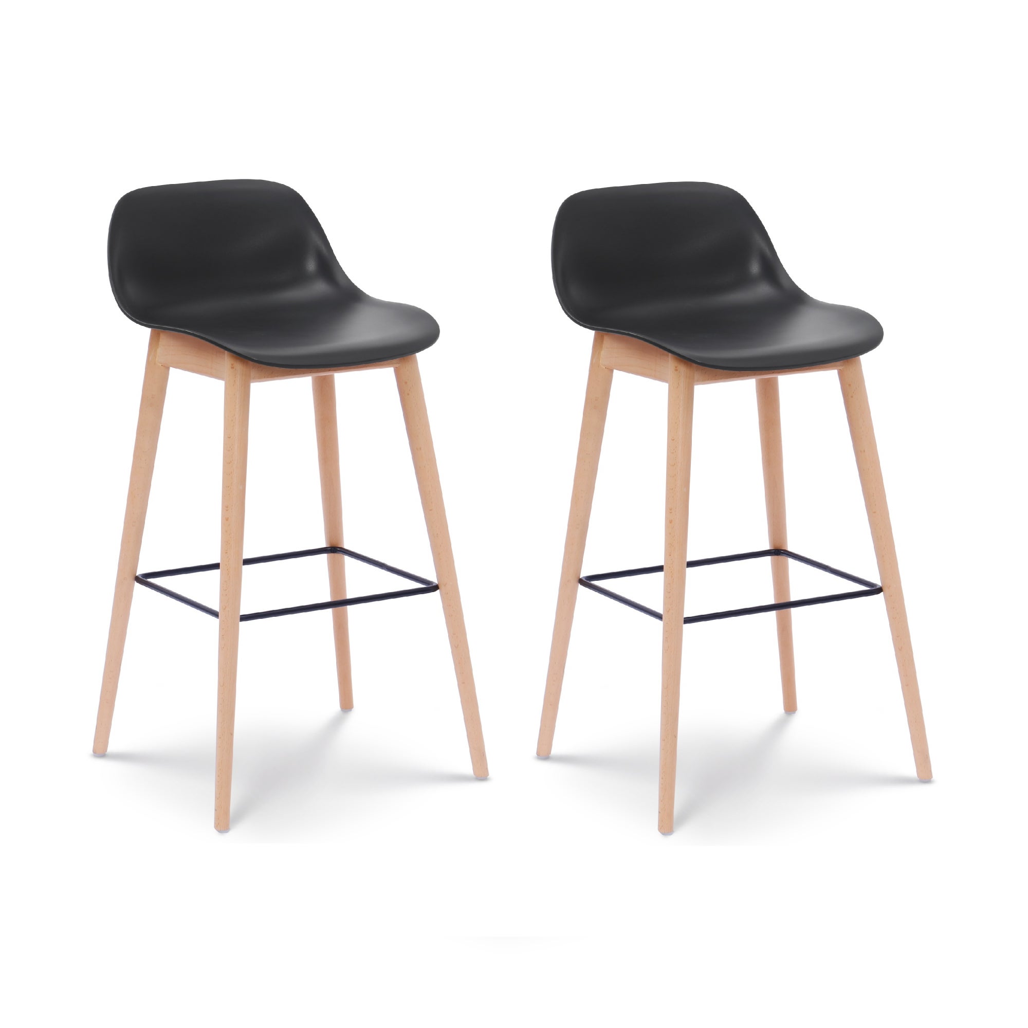 KOSMI - Lot de 2 tabourets de bar noirs style scandinave avec pieds en ...