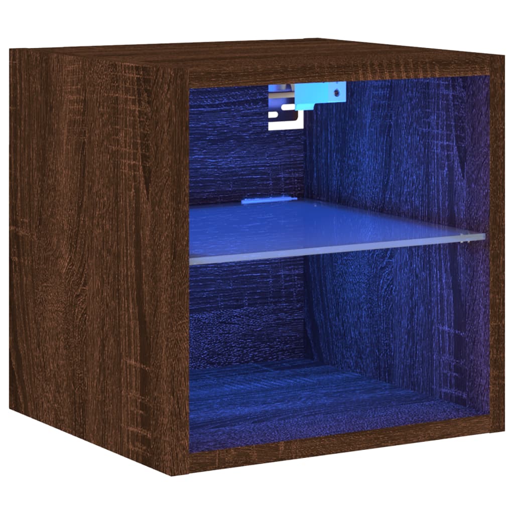 Mueble de TV de pared con iluminación LED, roble marrón, 30x28,5x30 cm ...